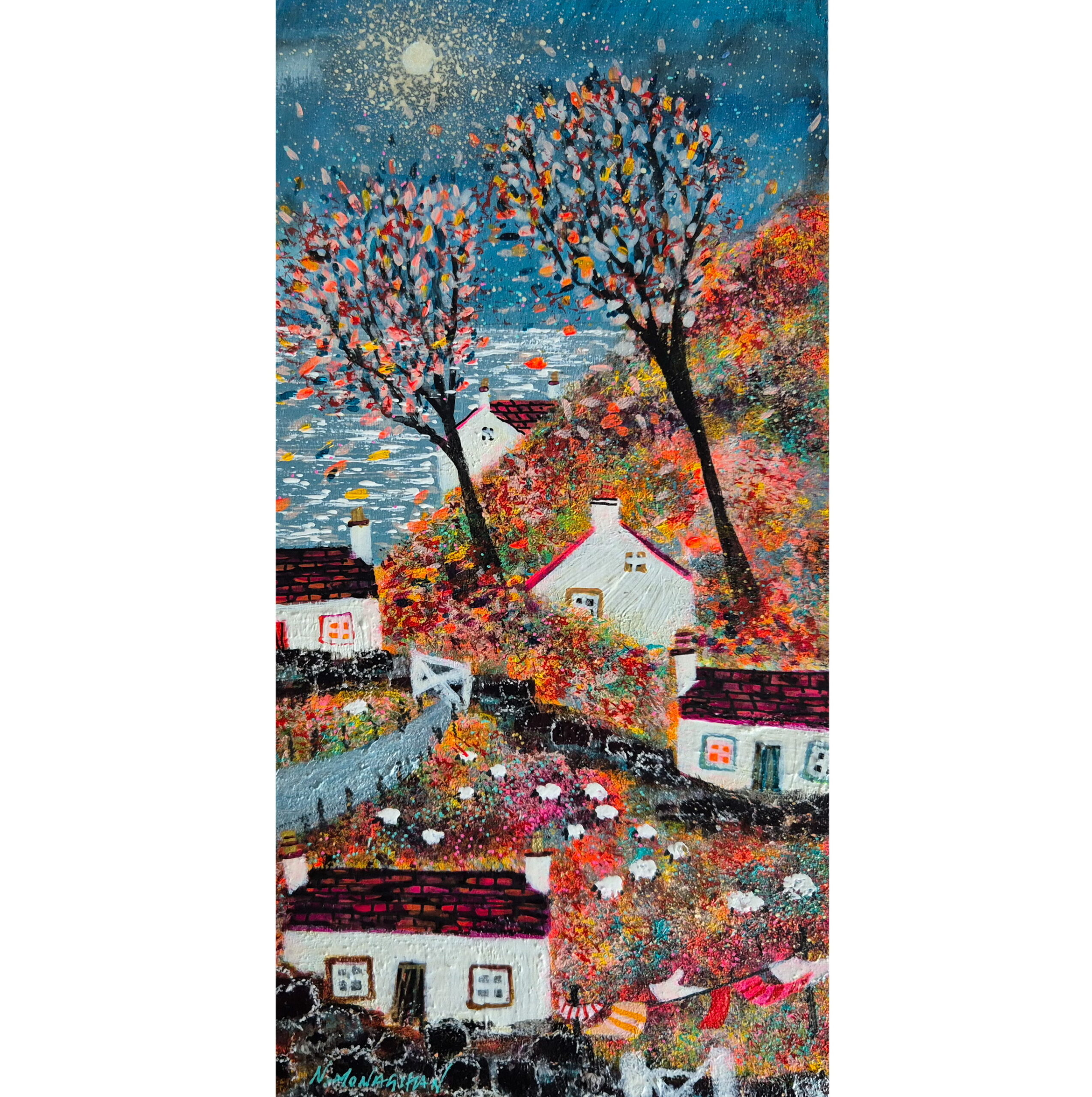 Whitewashed Cottages and Hazy Moon - Green Gallery